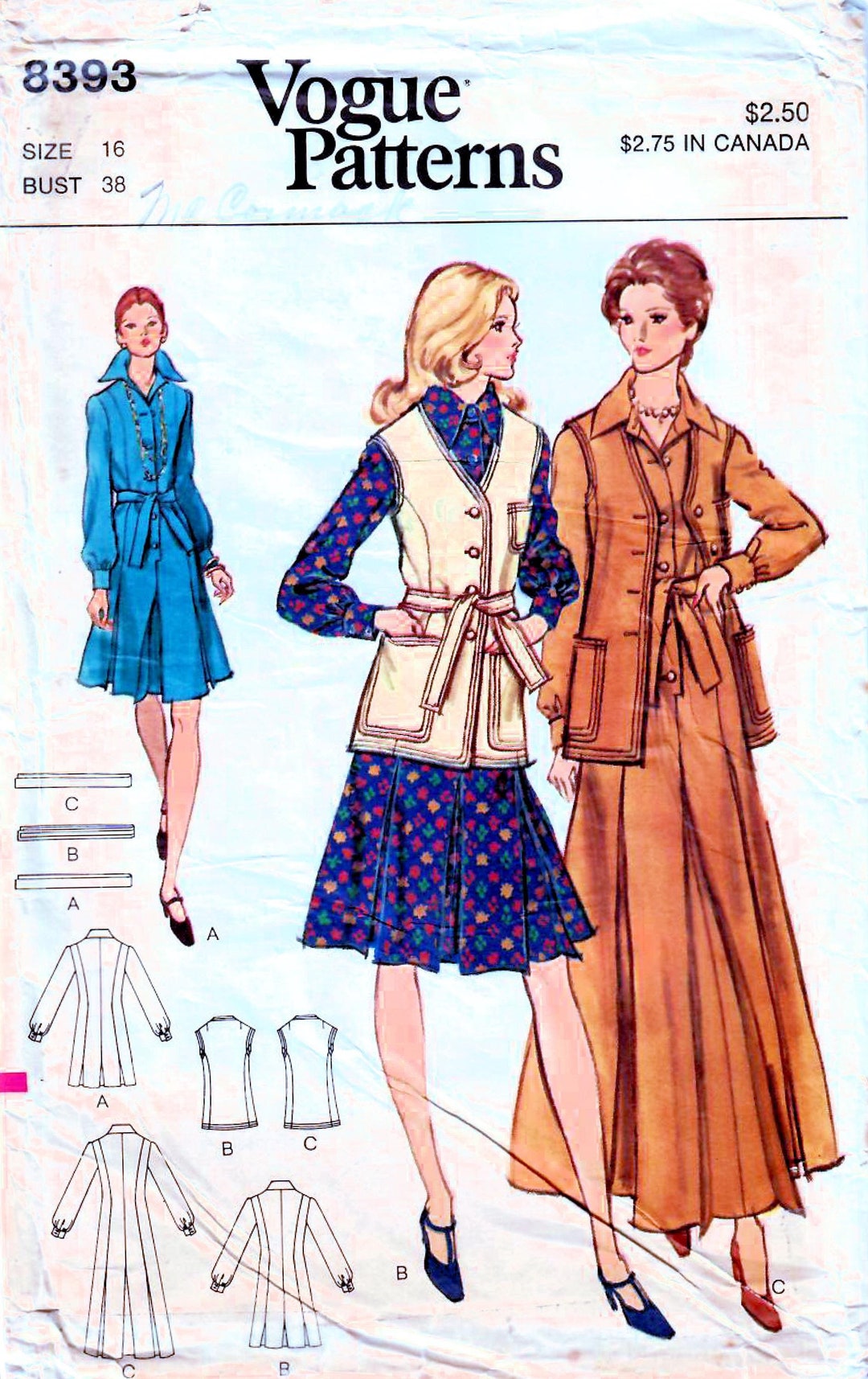 1970s Vogue 8393 Vintage Sewing Pattern Misses Shirtwaist Princess ...