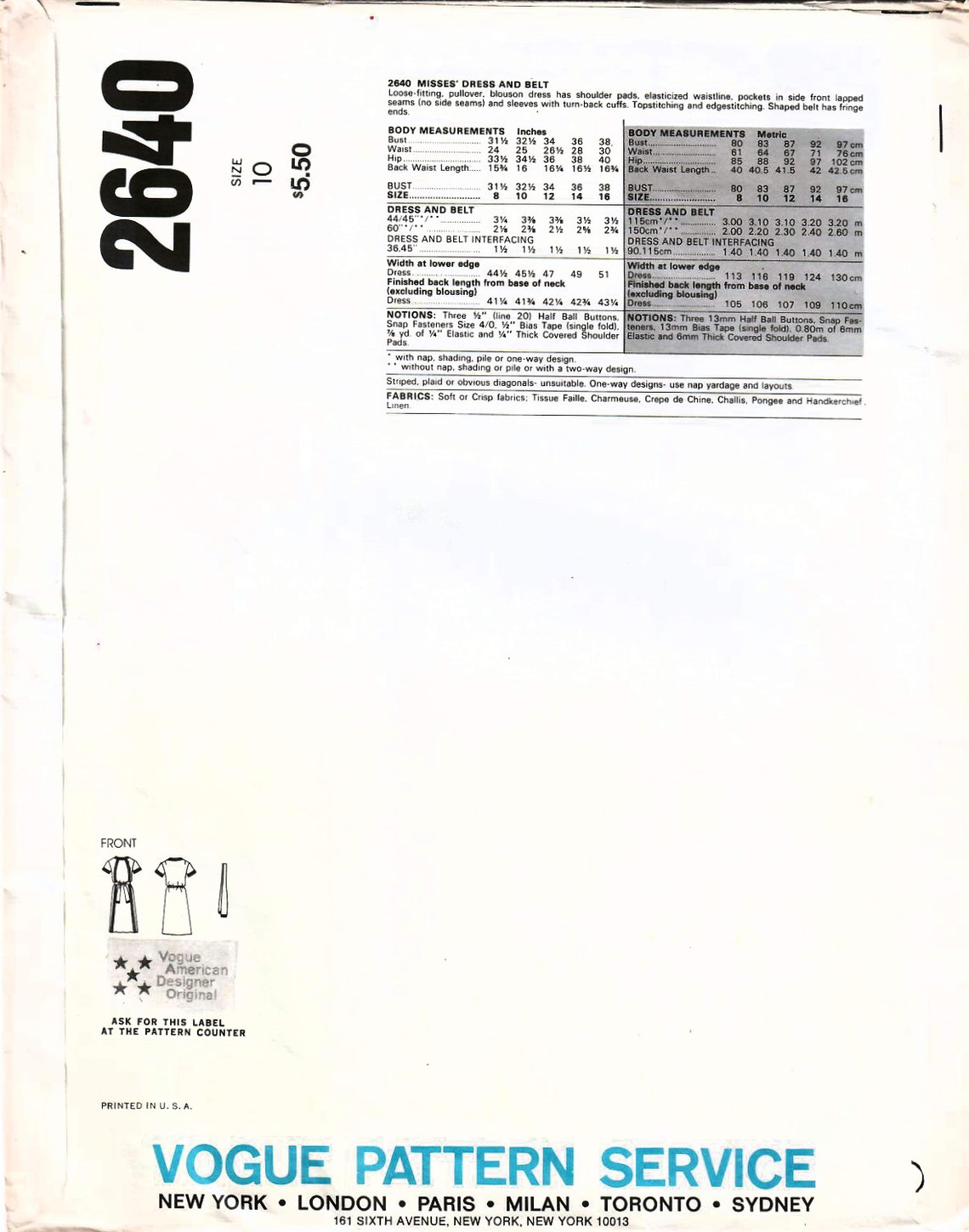 1980s Vogue 2640 UNCUT Vintage Sewing Pattern American - Etsy