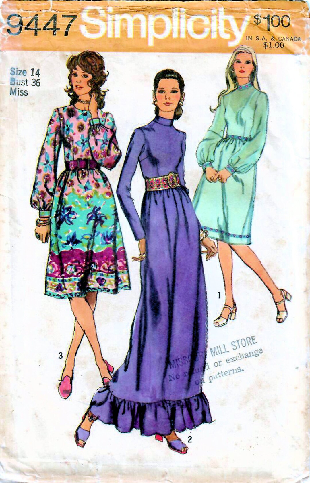 1970s Simplicity 9447 UNCUT Vintage Sewing Pattern Fit and Flare Dress ...