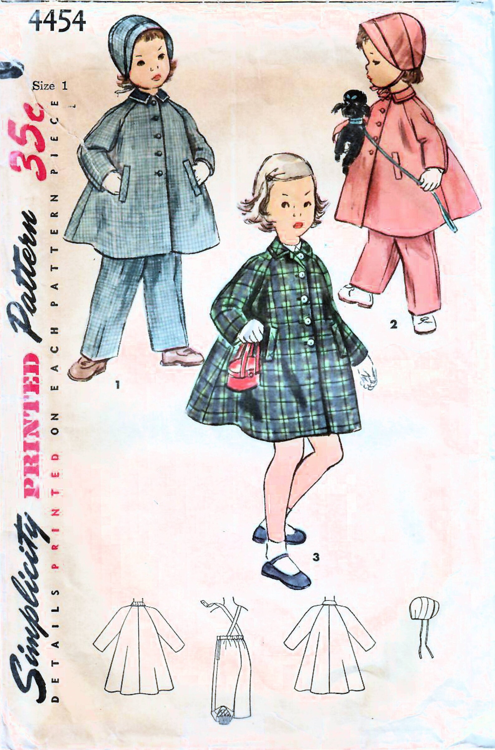1950s Simplicity 4454 Vintage Sewing Pattern Girls Coat - Etsy