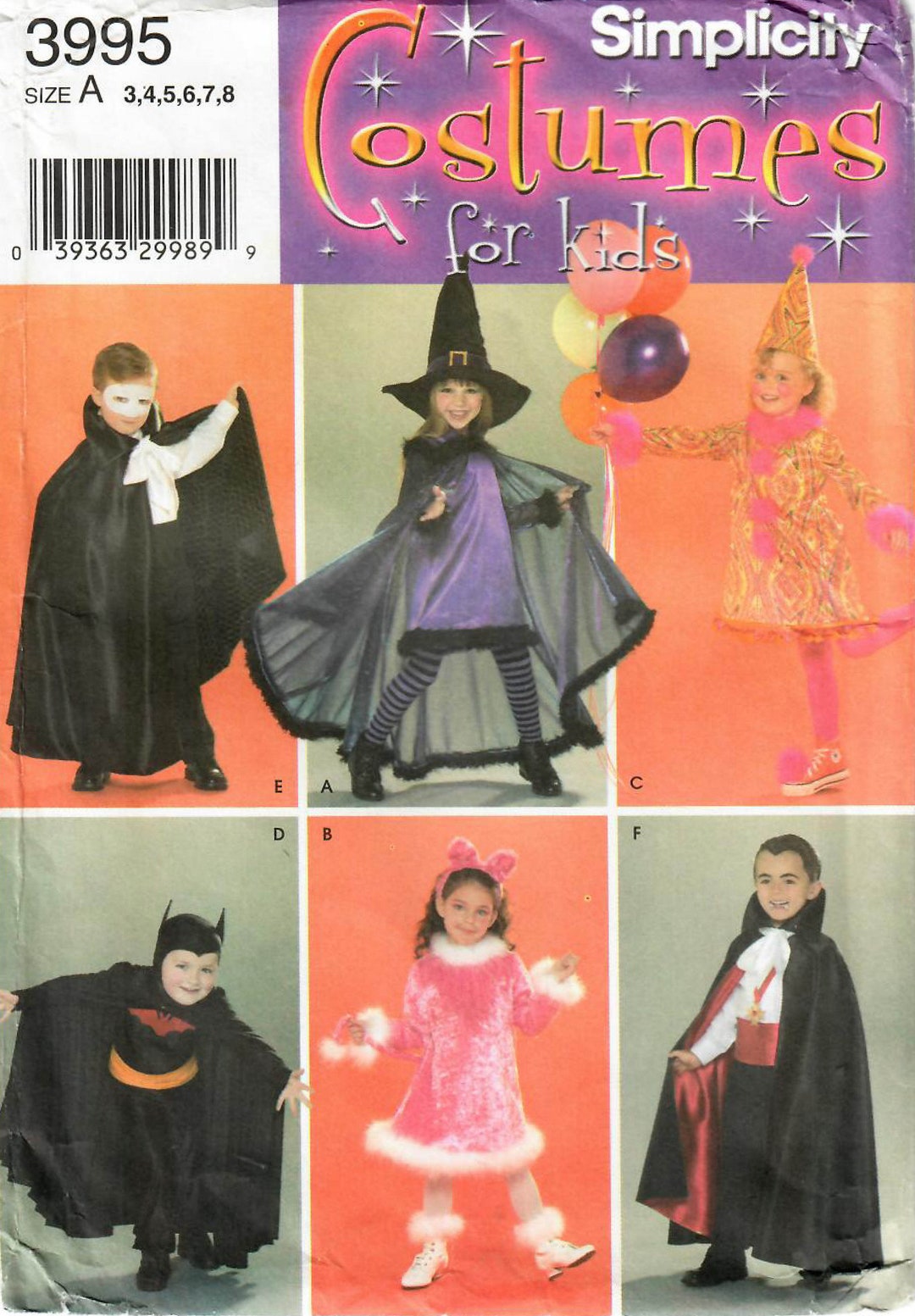 2000s Simplicity 3995 UNCUT Sewing Pattern Child Boy Girl Costumes ...