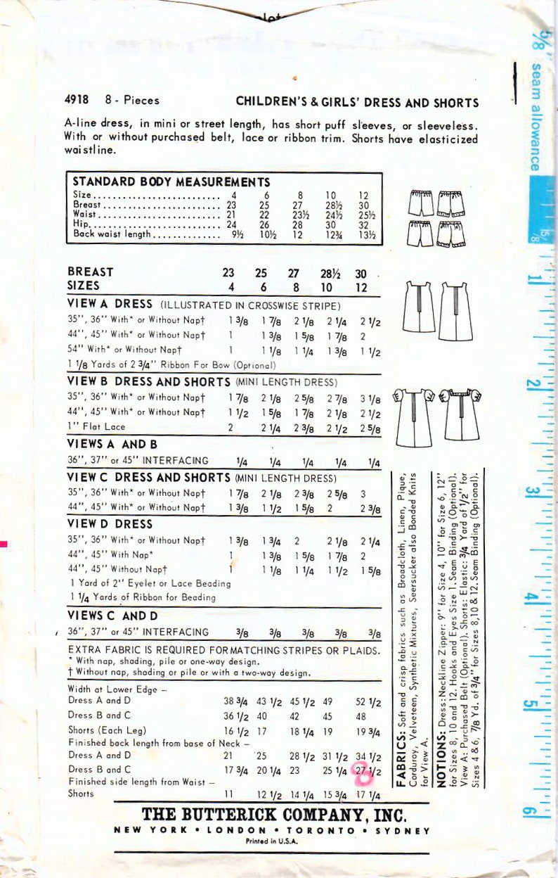 1960s Butterick 4918 Vintage Sewing Pattern A-line Dress Mini - Etsy