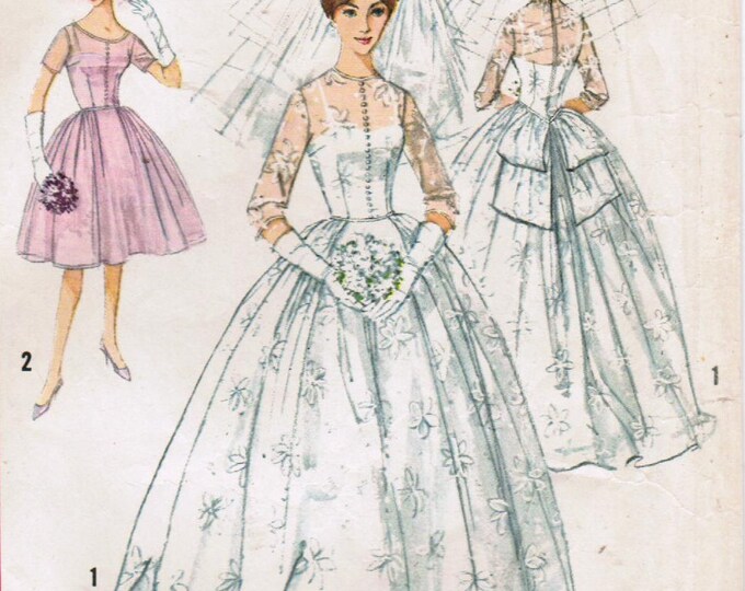 1960s Simplicity 4892 Vintage Sewing Pattern Misses' Wedding Dress Size ...