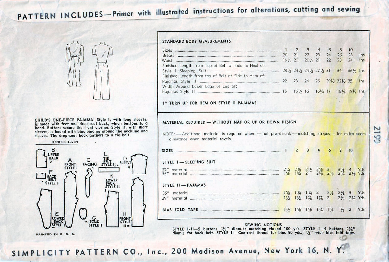 1940s Simplicity 2199 Vintage Sewing Pattern Girls Pajamas - Etsy