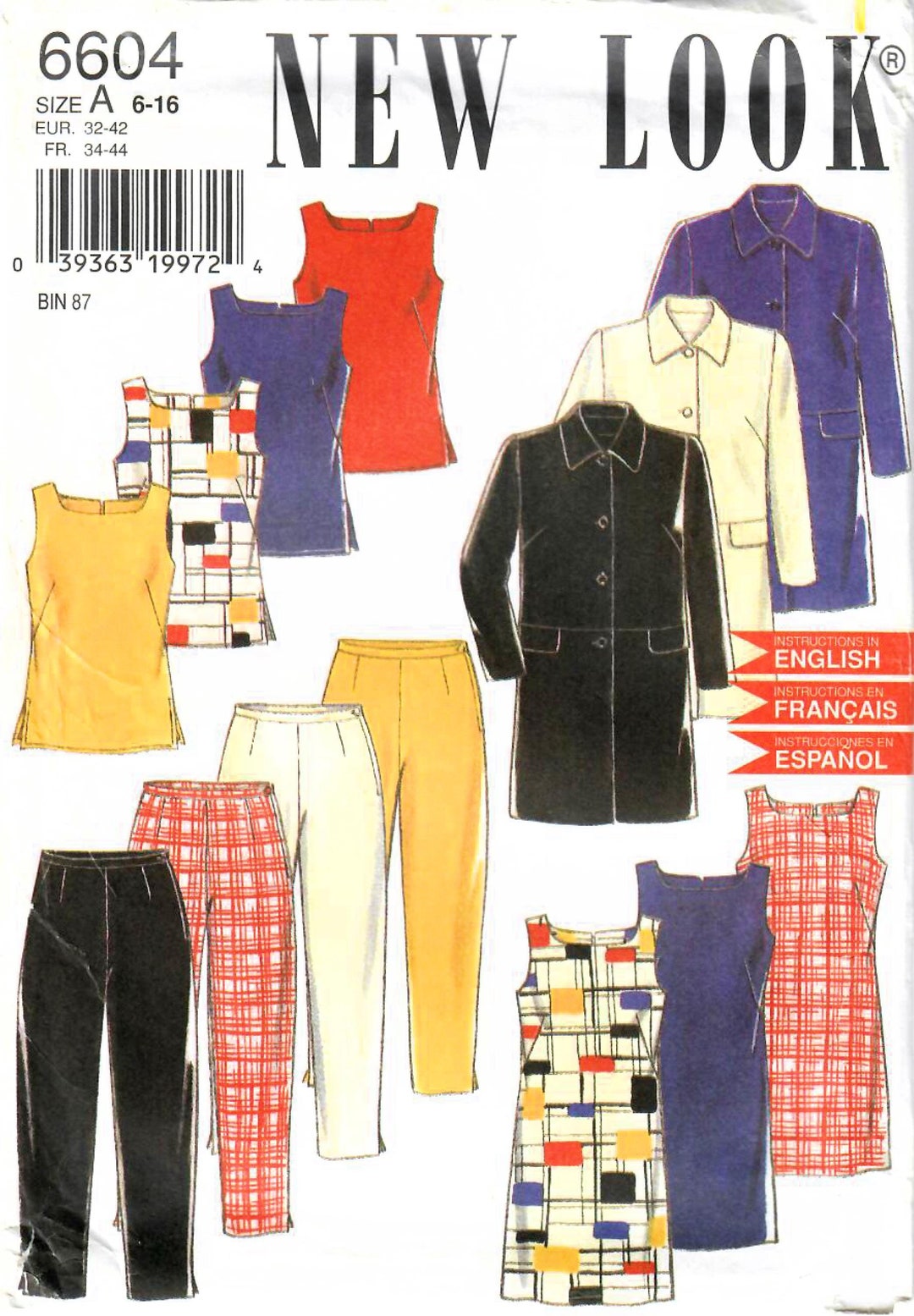 1990s New Look 6604 UNCUT Vintage Sewing Pattern Box Long Jacket or ...