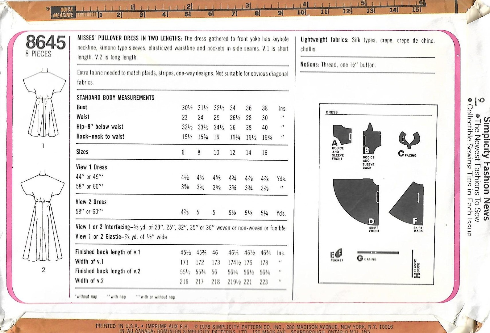 1970s Simplicity 8645 UNCUT Vintage Sewing Pattern Misses - Etsy