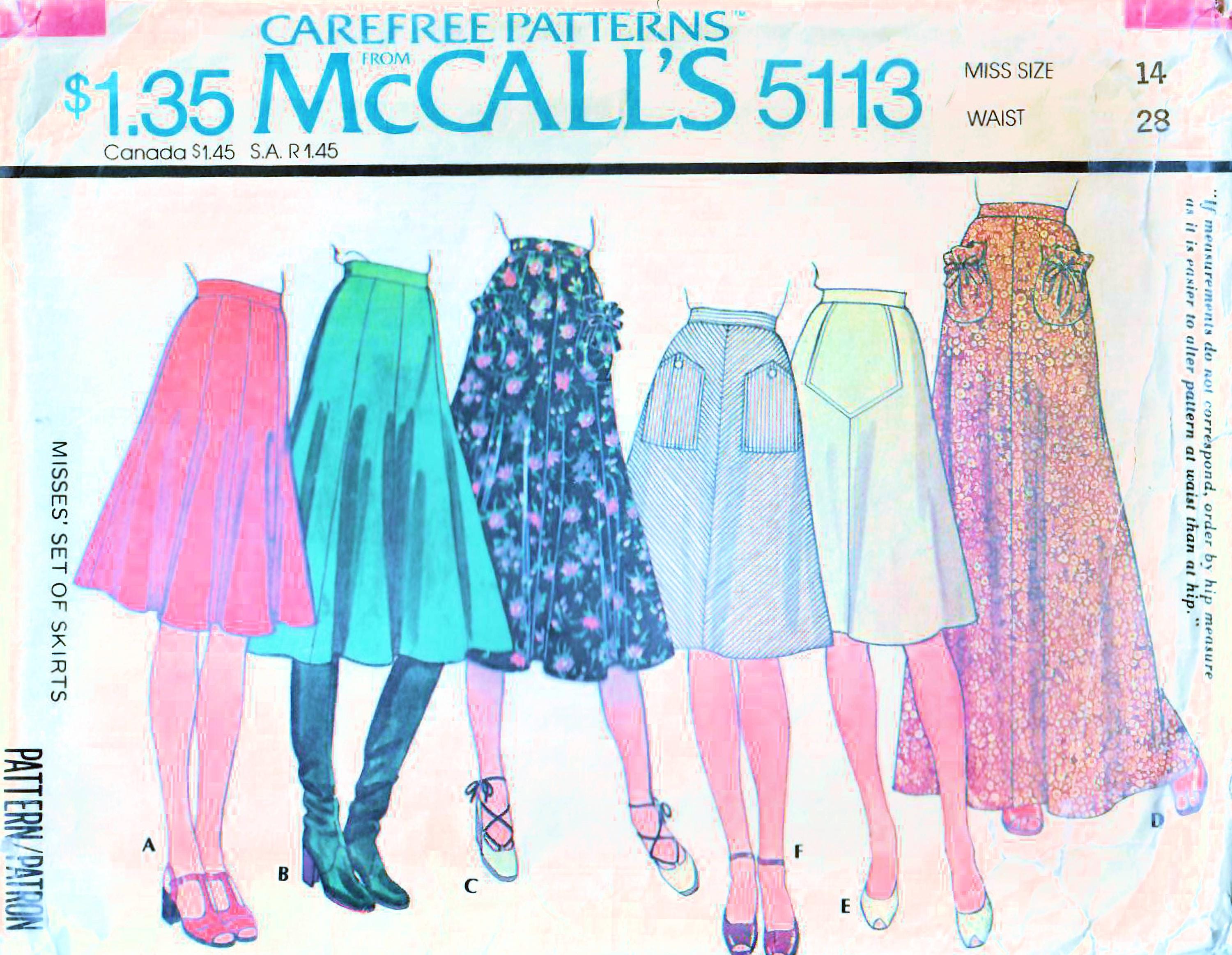 1970s Flared Skirts Sewing Pattern: Mccall's 5113 Misses Sizes Waist 26 ...
