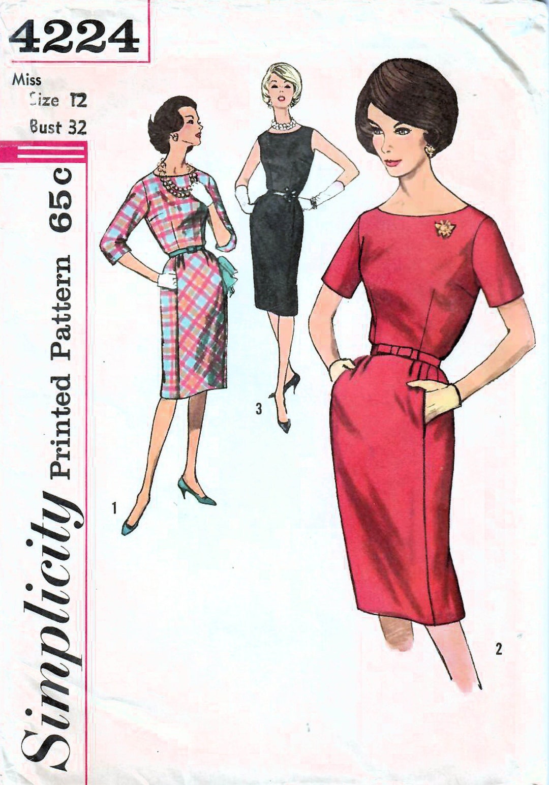 1960s Simplicity 4224 Vintage Sewing Pattern Slim Dress, Fitted Dress ...