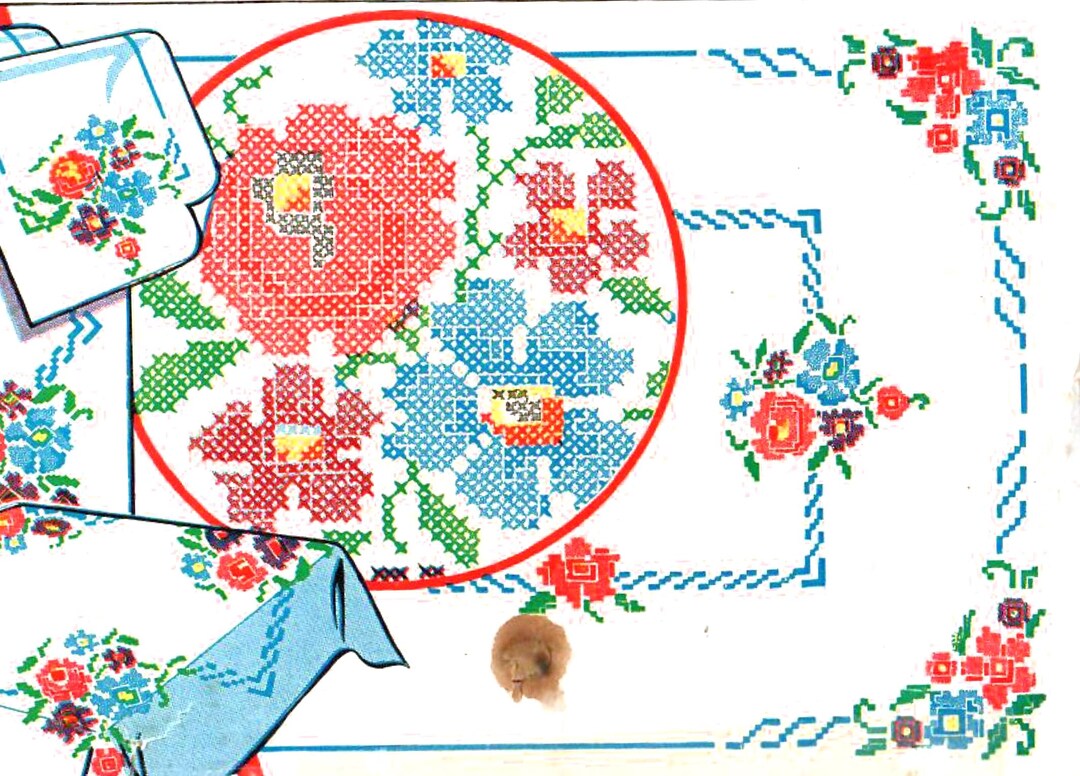 1940s Petit Point Rose Cross Stitch Transfer Pattern: Vogart 116 / 719 ...