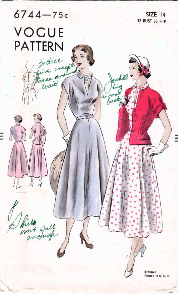1940s Vogue 6744 Vintage Sewing Pattern Misses One-piece | Etsy