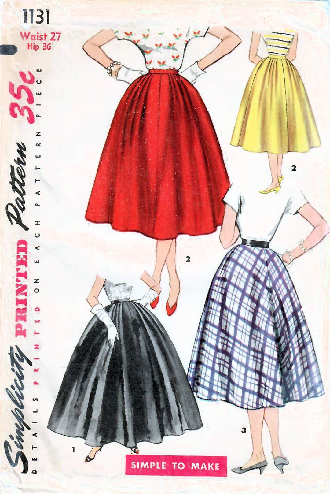 1950s Simplicity 1131 UNCUT Vintage Sewing Pattern Juniors Misses Full ...