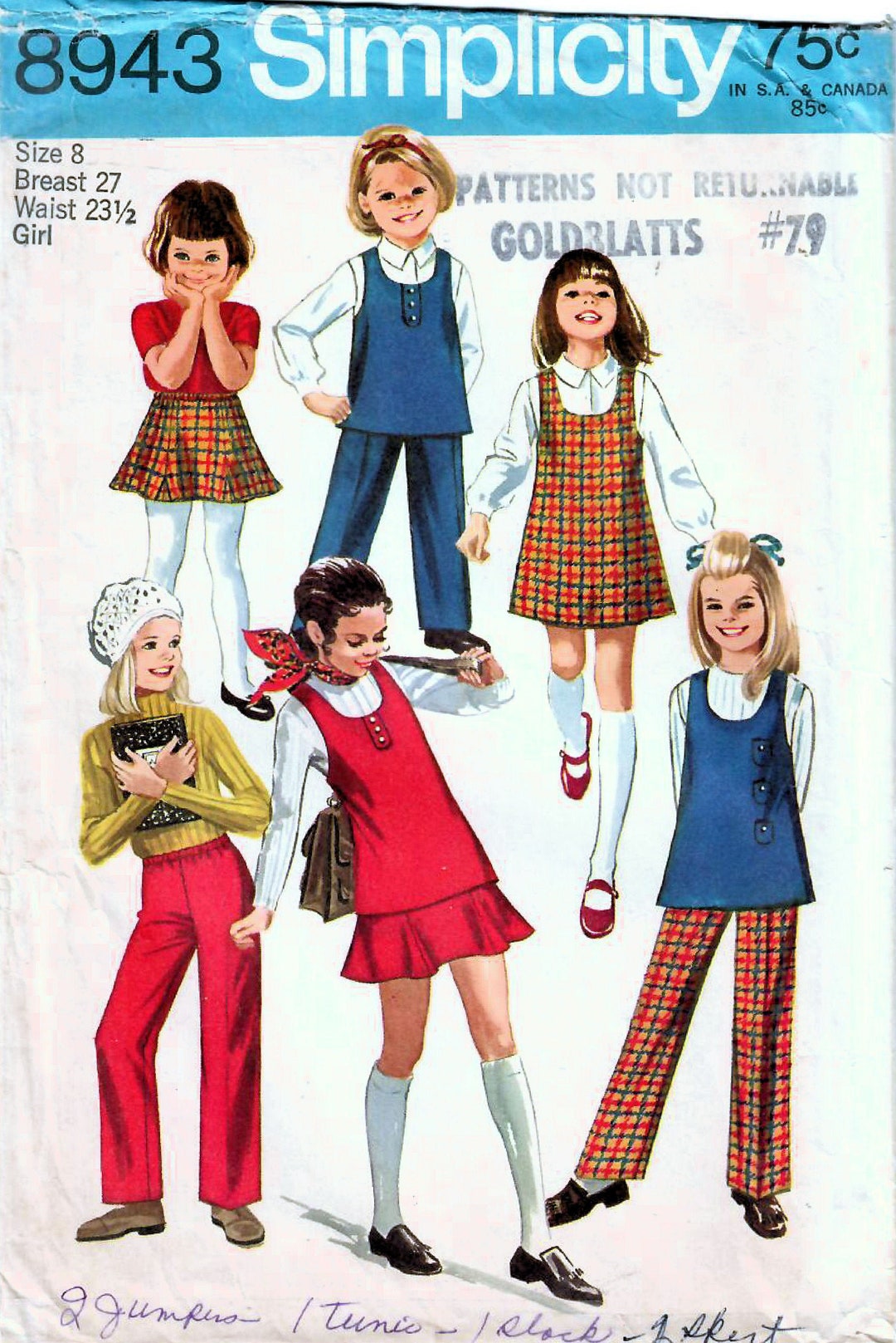 1970s Simplicity 8943 UNCUT Vintage Sewing Pattern Girl's Jumper, Tunic ...