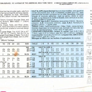 1980s Butterick 4459 Vintage Sewing Pattern Misses Fitted Top, Slim ...