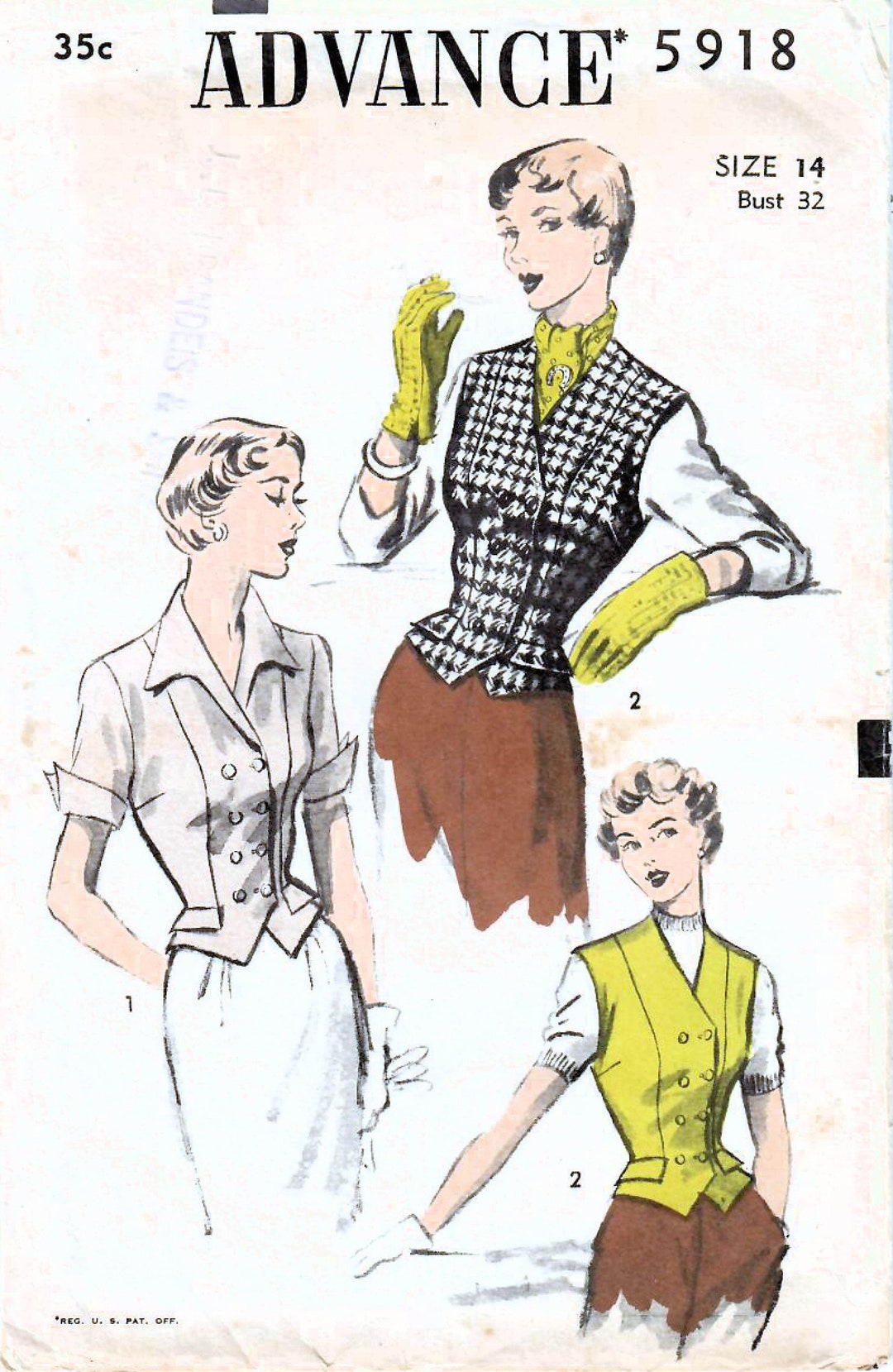1950s Advance 5918 UNUSED Vintage Sewing Pattern Misses Fitted Vest ...