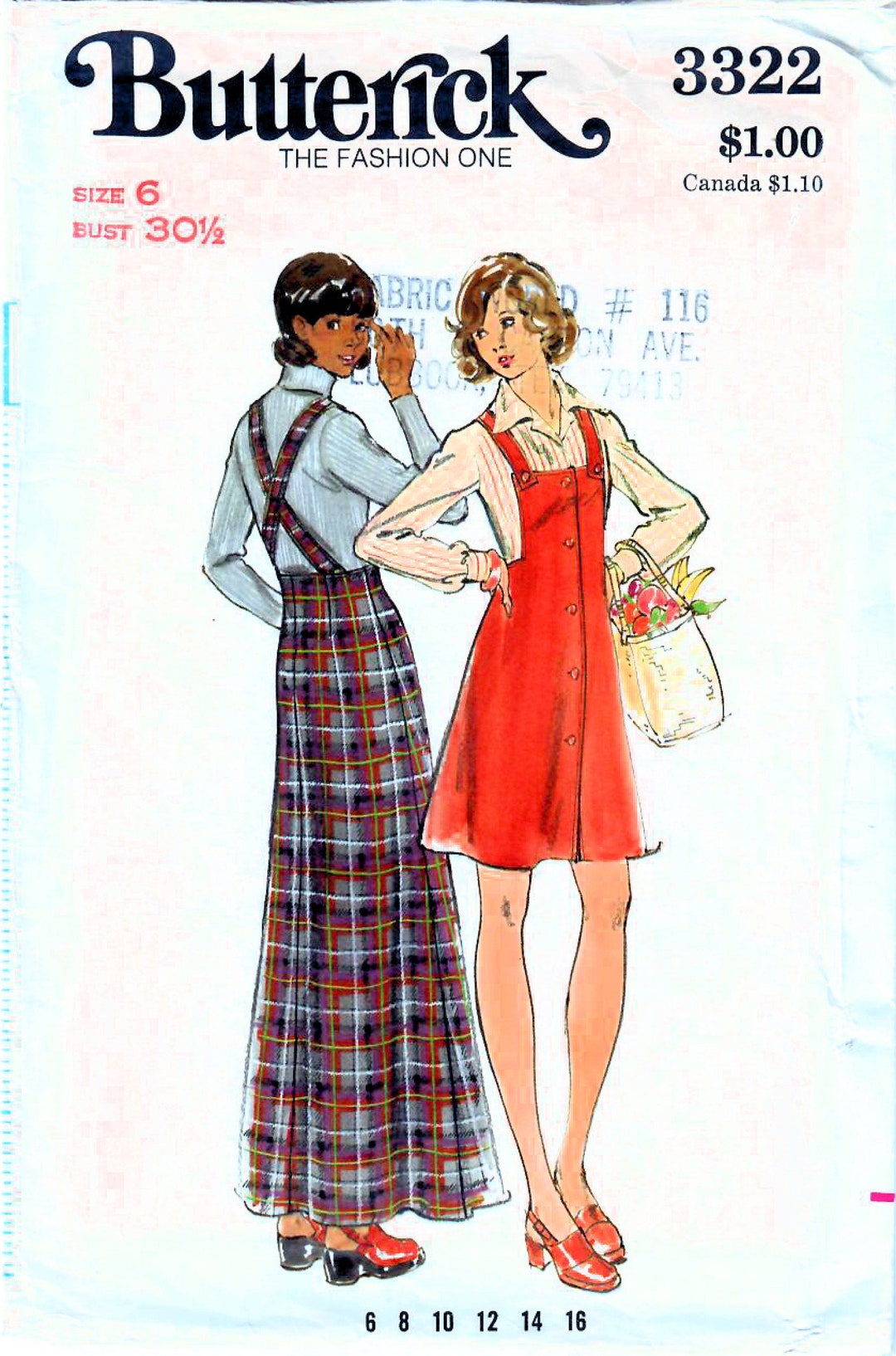 1970s Butterick 3322 Vintage Sewing Pattern A-line Jumper, Button Front ...