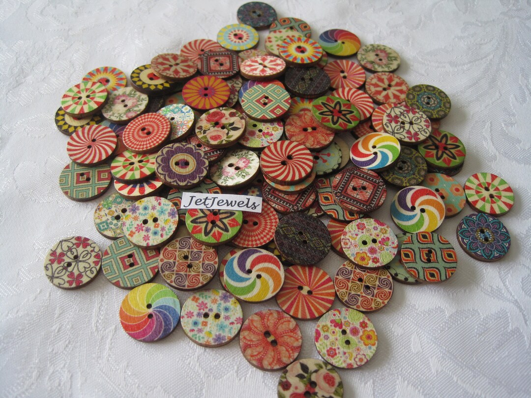 Wood Buttons, Boho Button, Bohemian Buttons, Vintage Retro Style ...