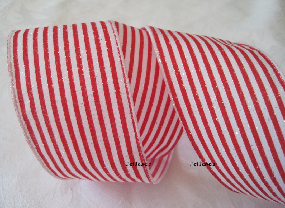 Red and White Stripes Christmas Ribbon, Wired Ribbon, Floral Wreath ...