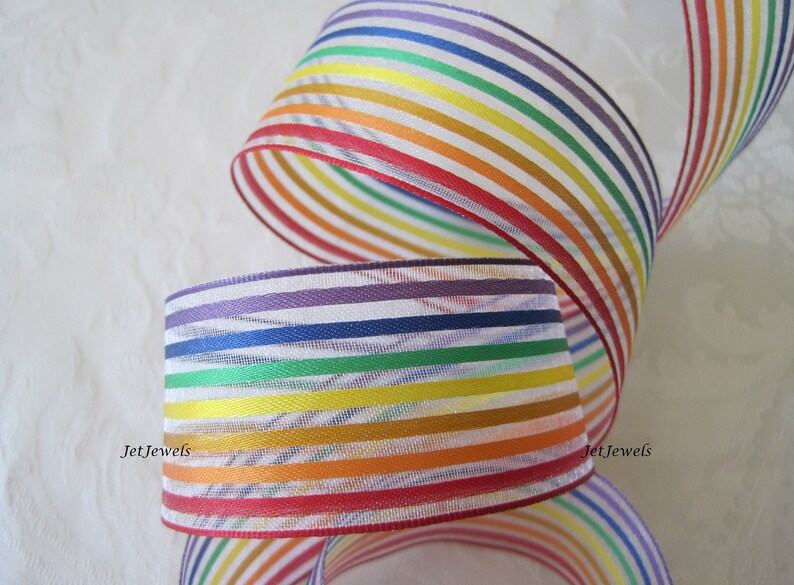 Gay Pride Ribbon LGBTQ Wired Ribbon Rainbow Stripe Organza - Etsy