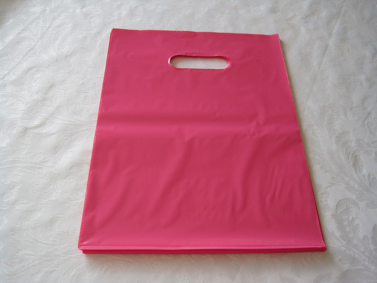 50 Pink Plastic Bags, Plastic Shopping Bag, Plastic Gift Bag, Hot Pink ...