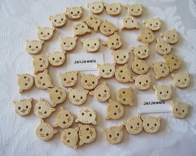 Wood Buttons, Cat Kitten Buttons, Wooden Button, Small Wood Button ...