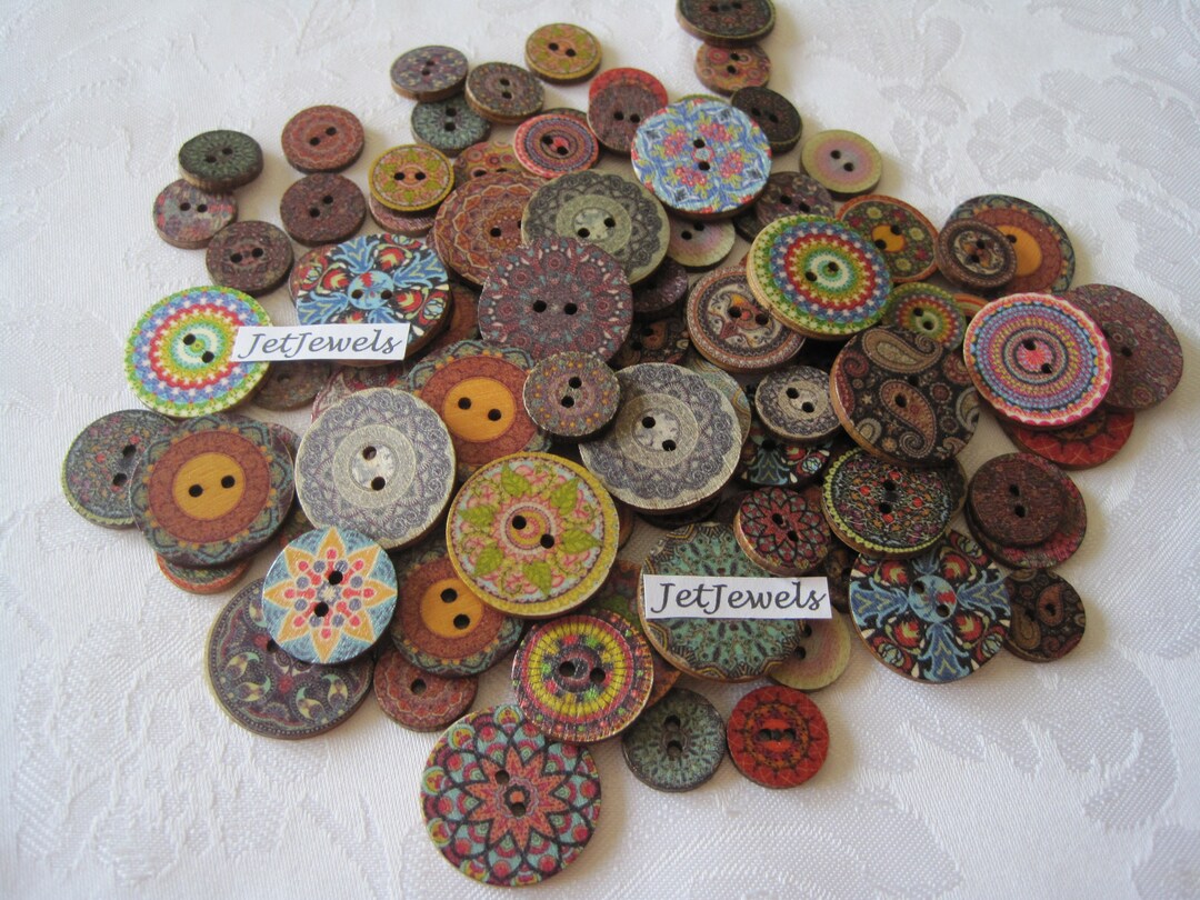 Boho Buttons, Wooden Buttons, Wood Button, Retro Vintage Style, Sewing ...