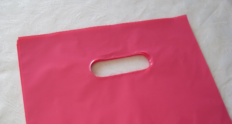 50 Pink Plastic Bags, Plastic Shopping Bag, Plastic Gift Bag, Hot Pink ...