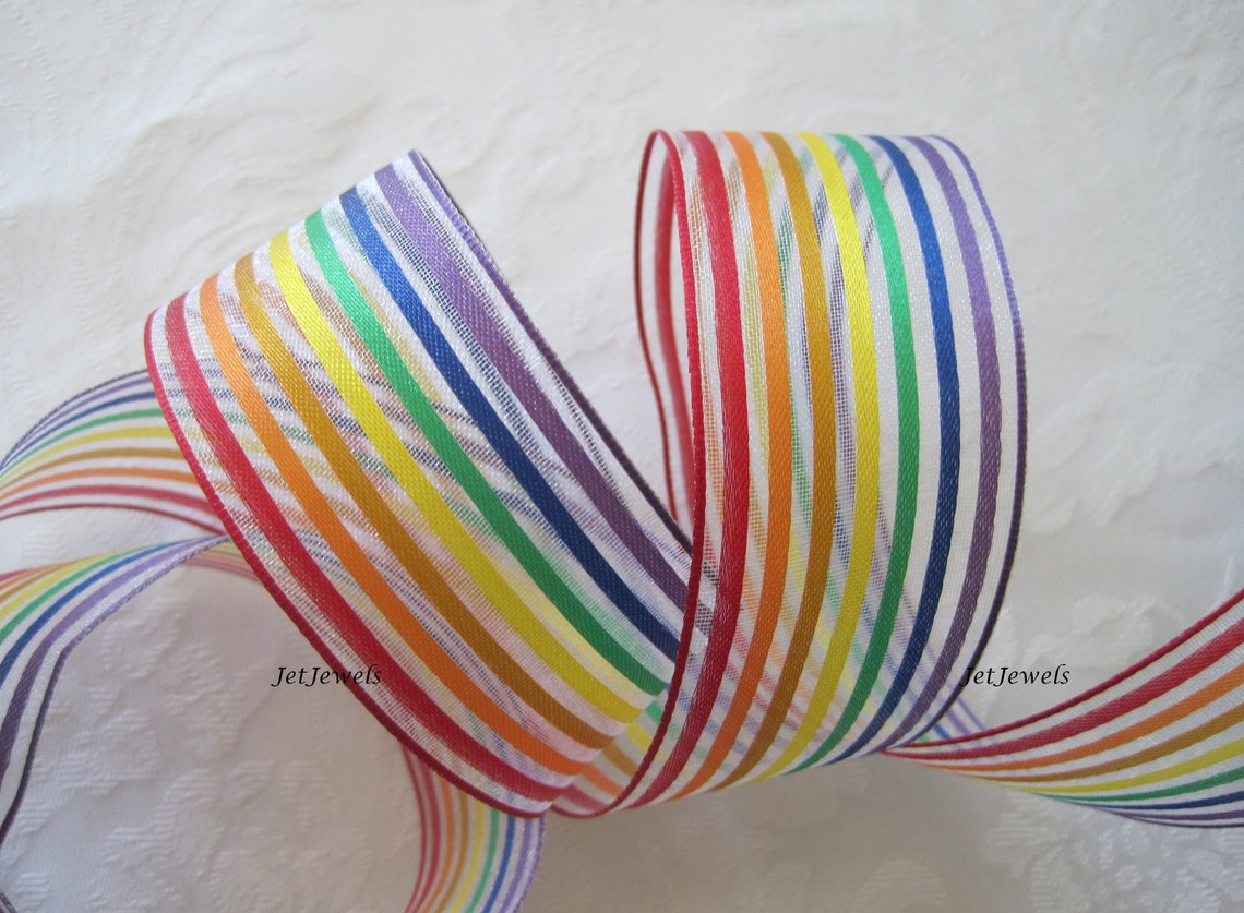 Gay Pride Ribbon LGBTQ Wired Ribbon Rainbow Stripe Organza - Etsy