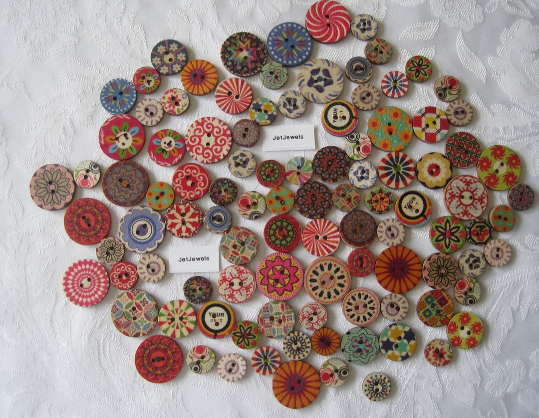 Wood Buttons Boho Buttons Retro Button Wooden Buttons - Etsy