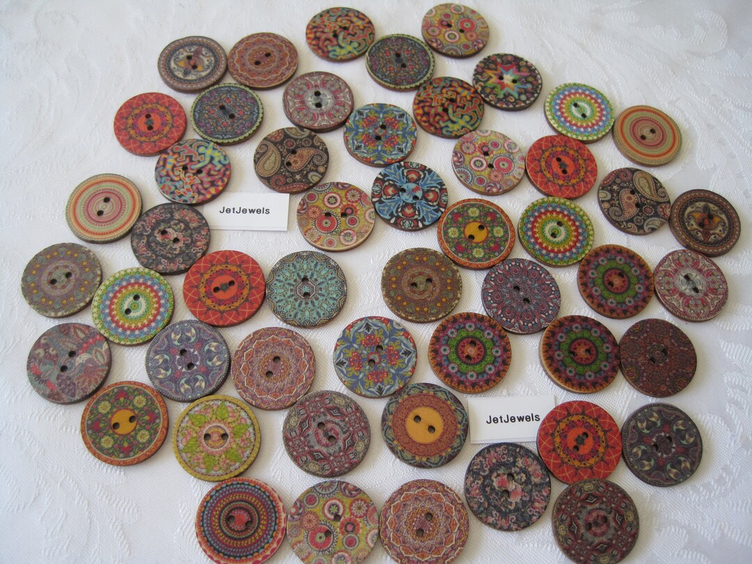 Wood Buttons, Boho Retro Button, Bohemian Buttons, Wooden Button ...