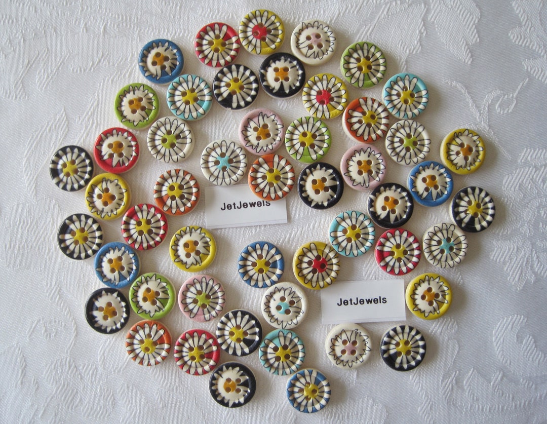 Wood Buttons, Wooden Buttons, Daisy Flower Button, Decorative Wood ...