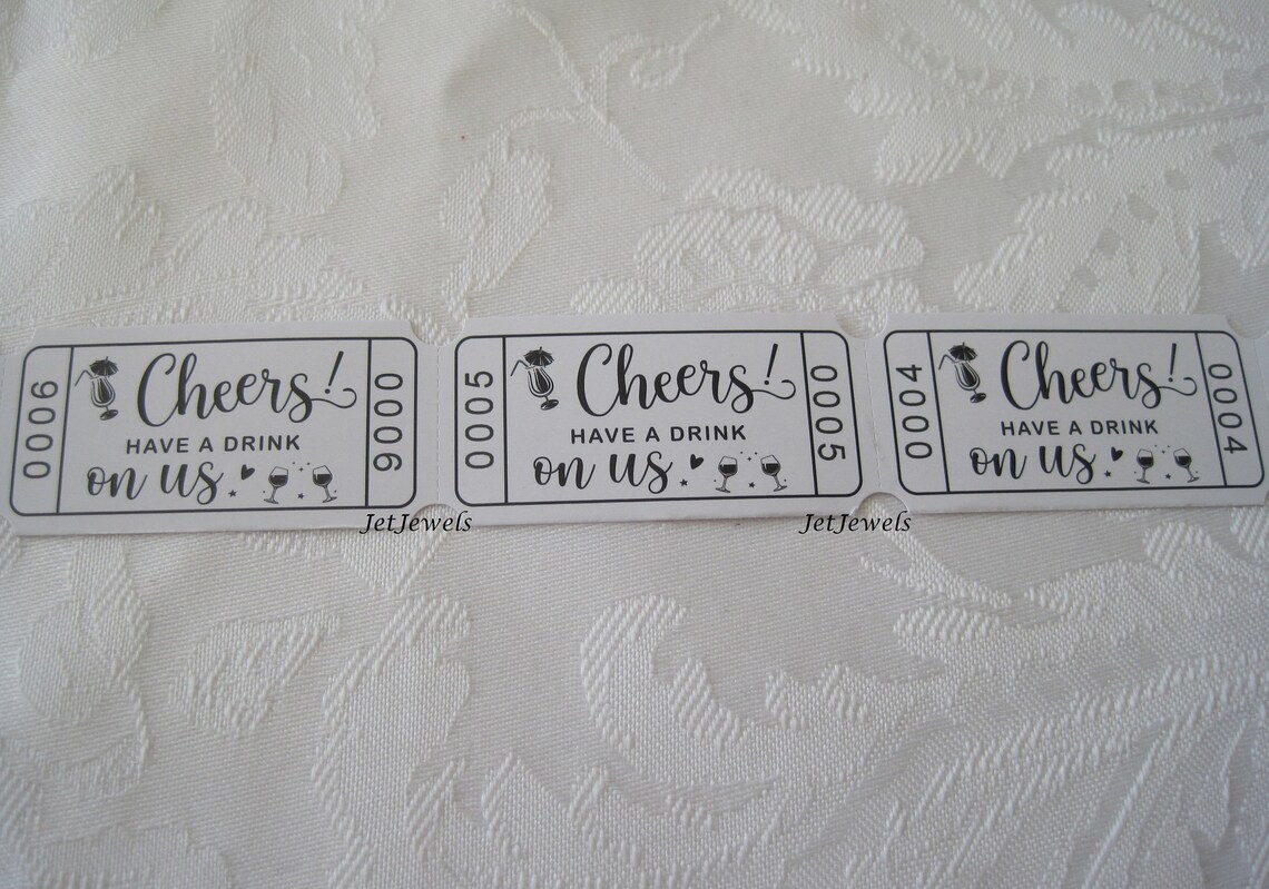 Drink Tickets, Good for One Drink, Wedding Party Reception, Host Bar ...