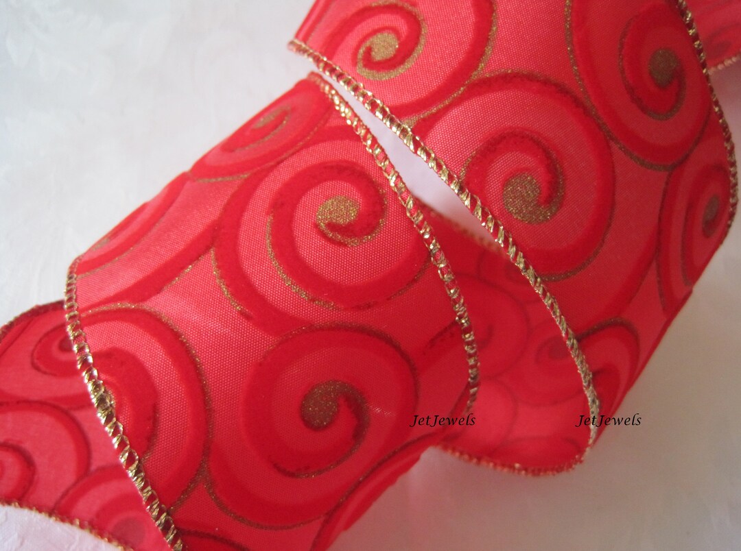 Red Ribbon, Wired Ribbon, Christmas Ribbon, Floral Wreath Ribbon ...