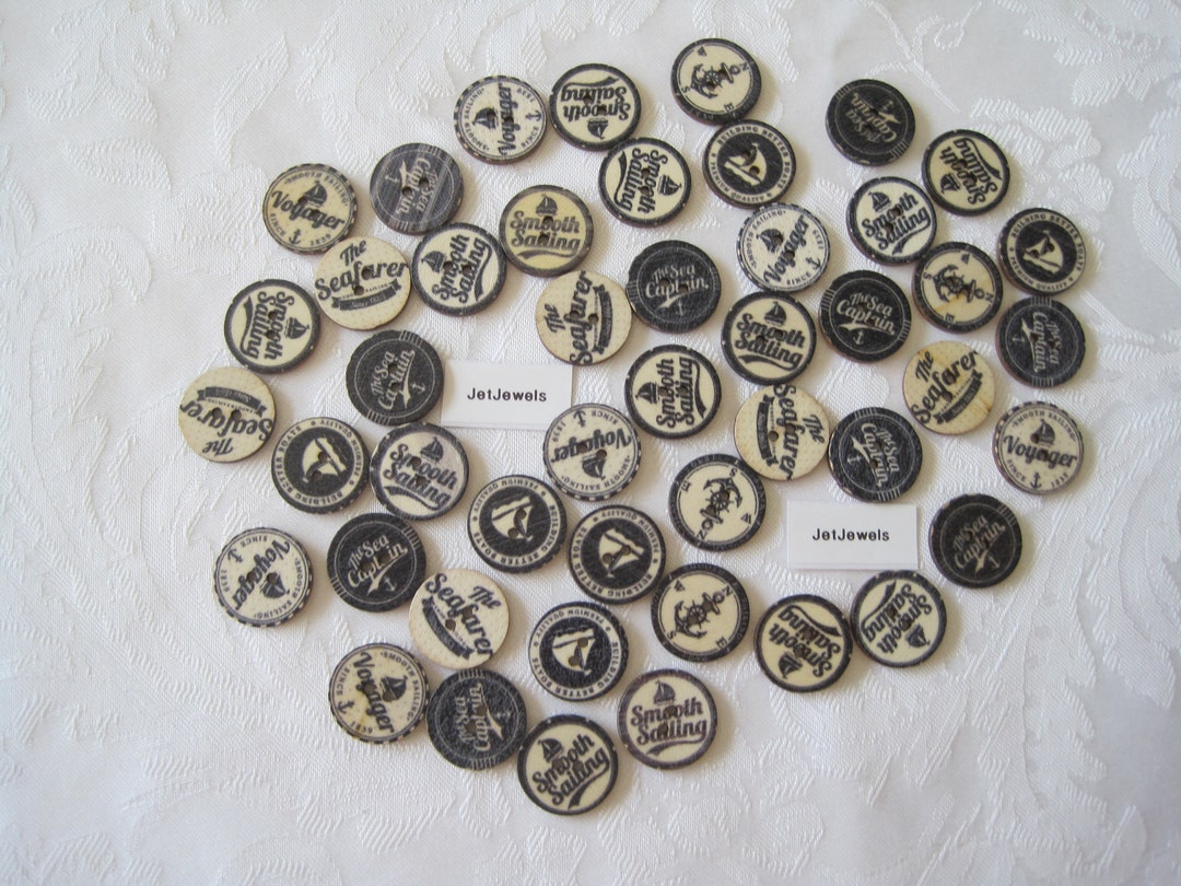 Wood Buttons, Black Buttons, Nautical Button, Wooden Buttons, Sailing ...
