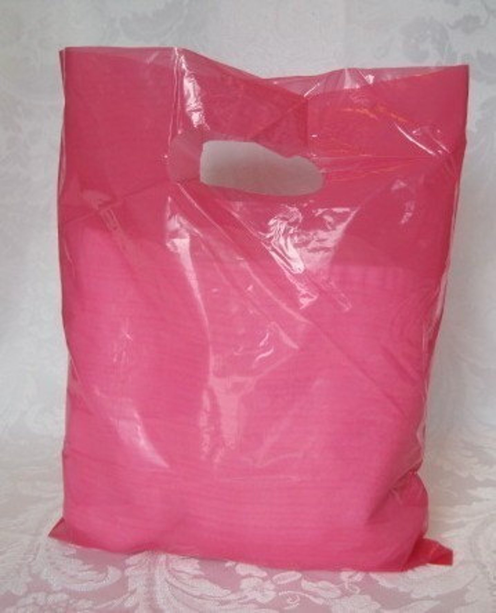 50 Pink Plastic Bags, Plastic Shopping Bag, Plastic Gift Bag, Hot Pink ...