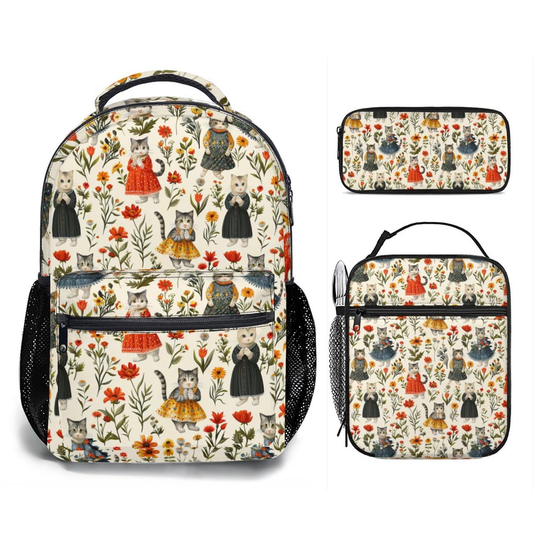 Cottagecore Cats Back to School Backpack, Lunch Bag & Pen Pouch Vintage ...