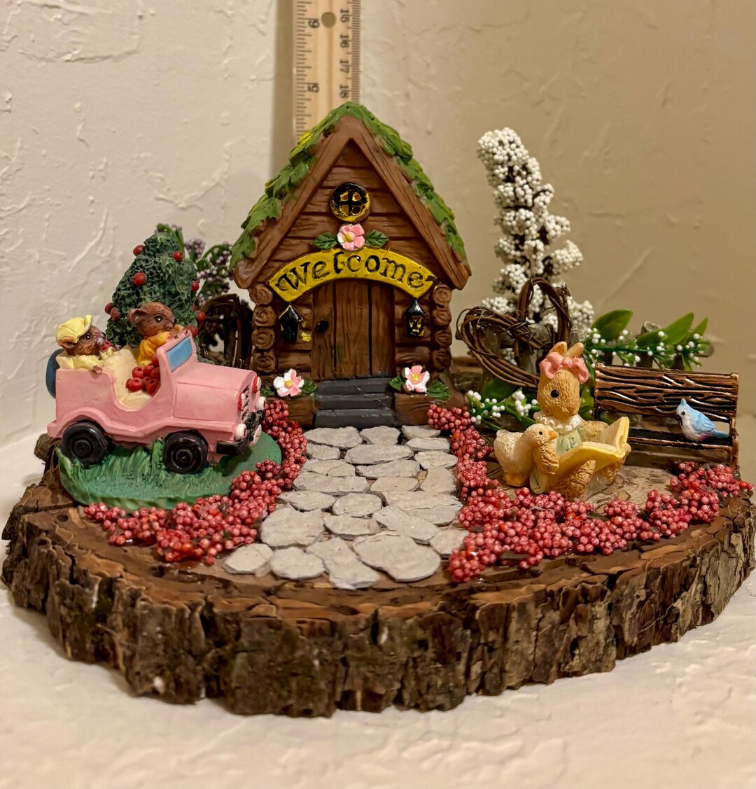 Spring Vignette With Rabbit, Mice and Bluejay - Etsy