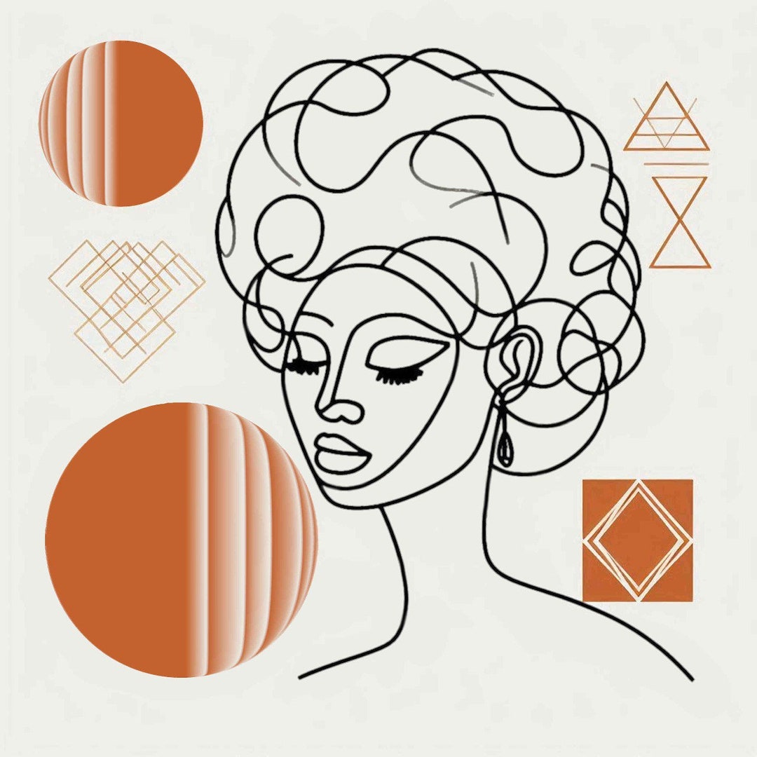 Afro Black Woman Line Art, Boho Line Art Print, Living Room Print, Wall ...