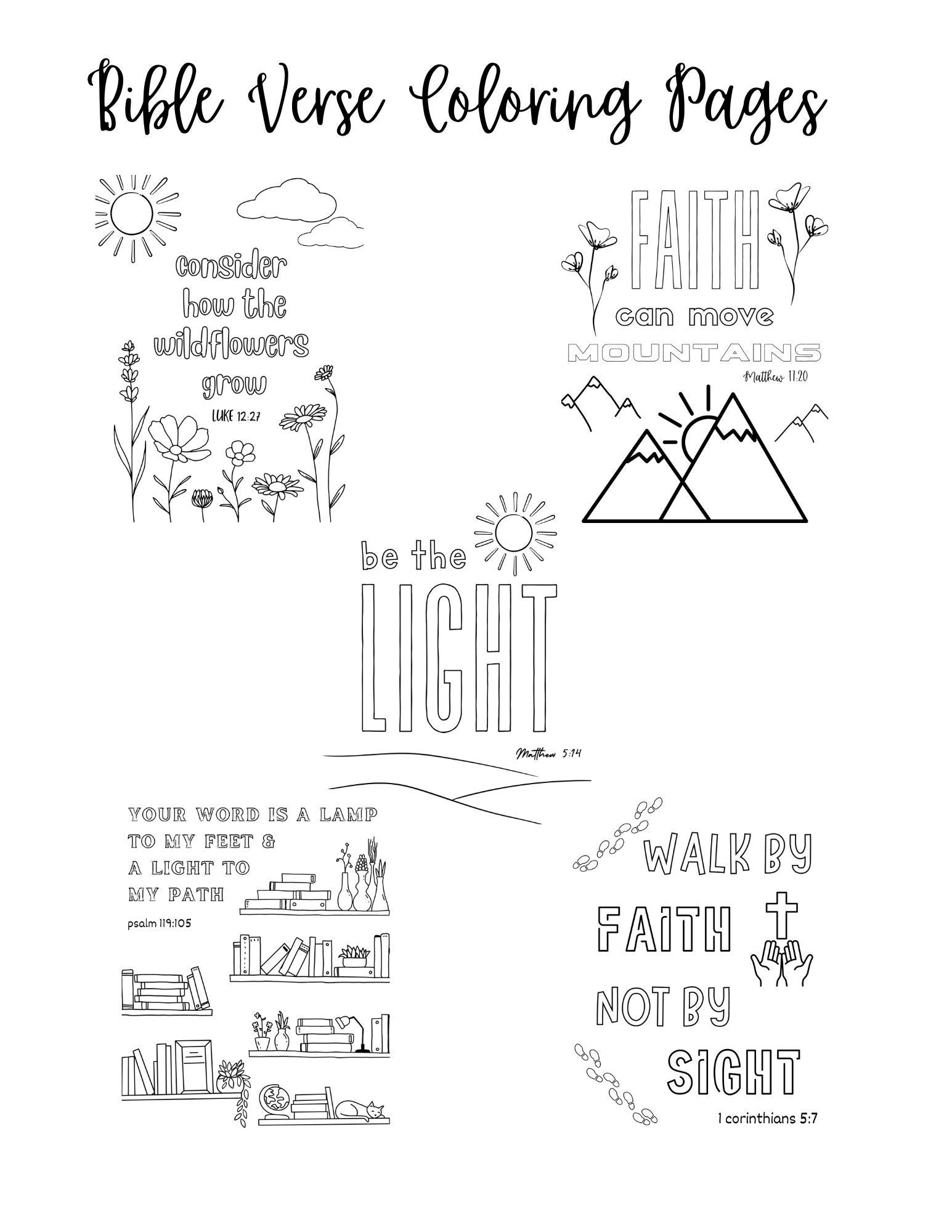 5 Bible Verse Coloring Pages Posters/coloring Pages/worksheets - Etsy