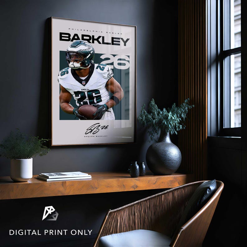 Saquon Barkley Poster, Philadelphia Eagles Wall Art, NFL Art, Football, Home Decor, Sports Art ...