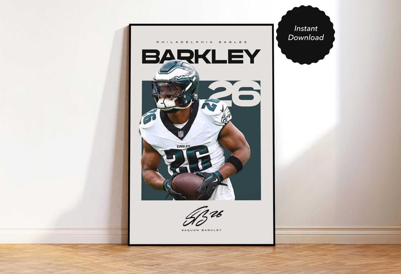 Saquon Barkley Poster, Philadelphia Eagles Wall Art, NFL Art, Football, Home Decor, Sports Art ...