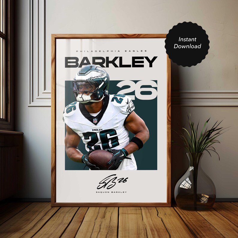 Saquon Barkley Poster, Philadelphia Eagles Wall Art, NFL Art, Football, Home Decor, Sports Art ...