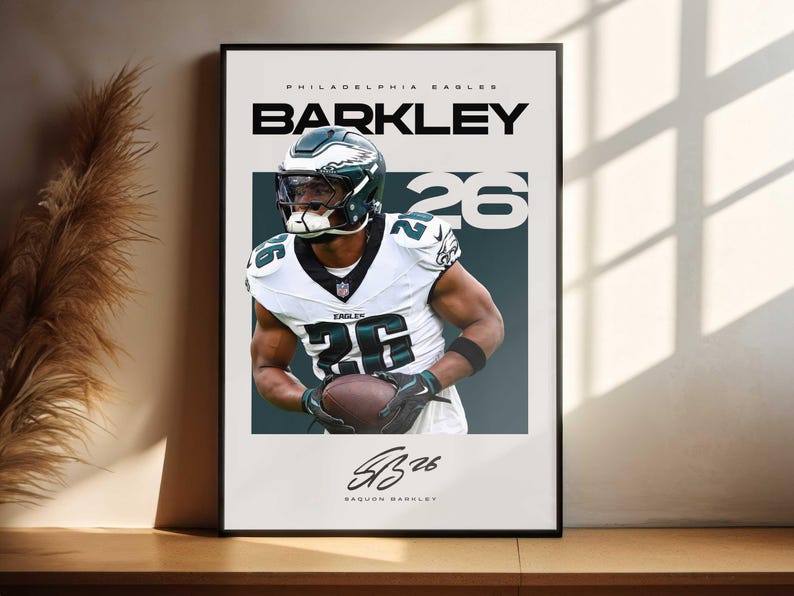 Saquon Barkley Poster, Philadelphia Eagles Wall Art, NFL Art, Football, Home Decor, Sports Art ...