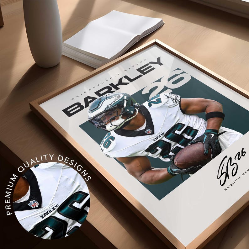 Saquon Barkley Poster, Philadelphia Eagles Wall Art, NFL Art, Football, Home Decor, Sports Art ...