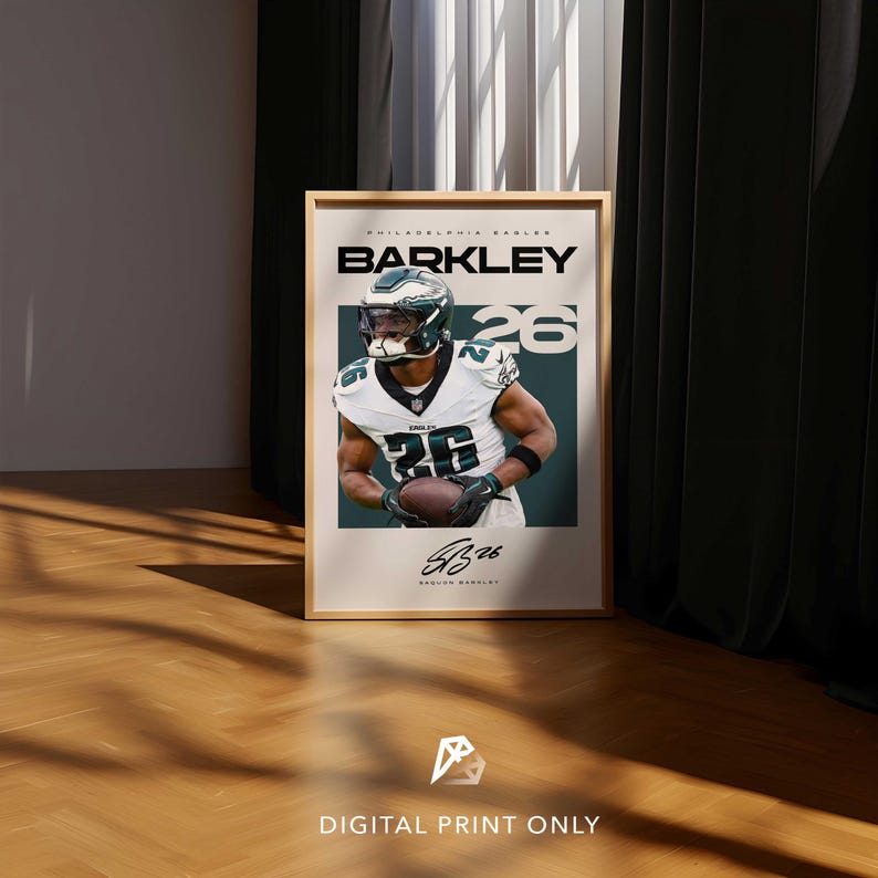 Saquon Barkley Poster, Philadelphia Eagles Wall Art, NFL Art, Football, Home Decor, Sports Art ...
