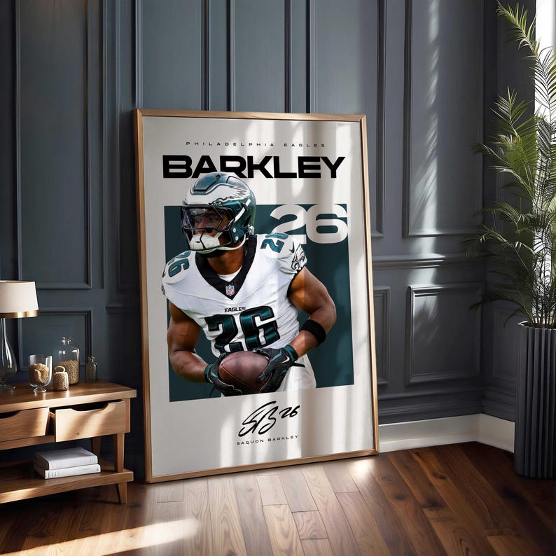 Saquon Barkley Poster, Philadelphia Eagles Wall Art, NFL Art, Football, Home Decor, Sports Art ...