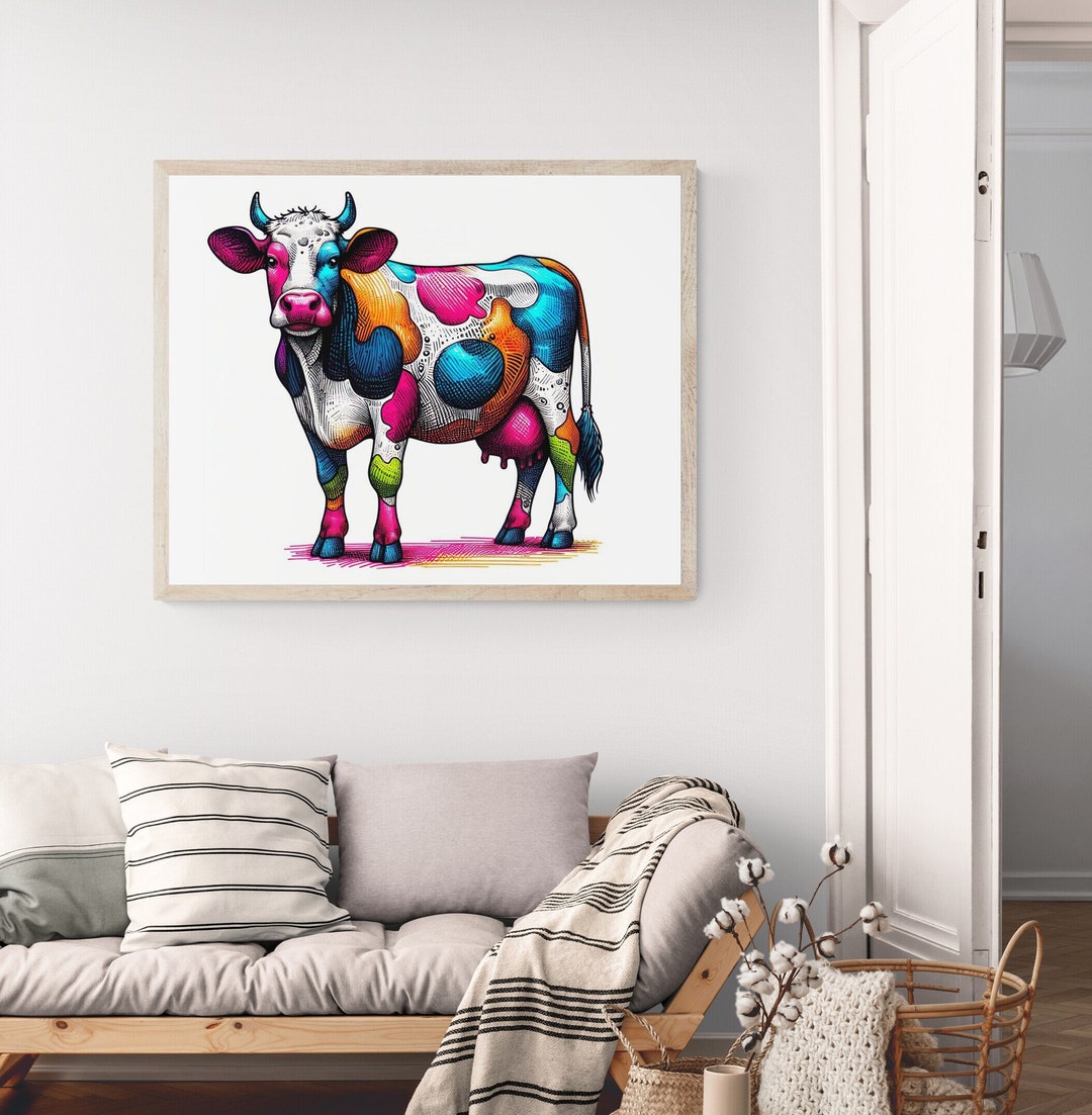 Cute Colored Cow Design for Print Png File Cow Ornament Cow Picture ...