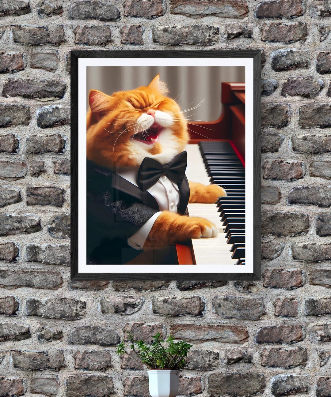 Piano Wall Art Pianist Cat Poster Big Cat Wall Decor Tabby Cat ...