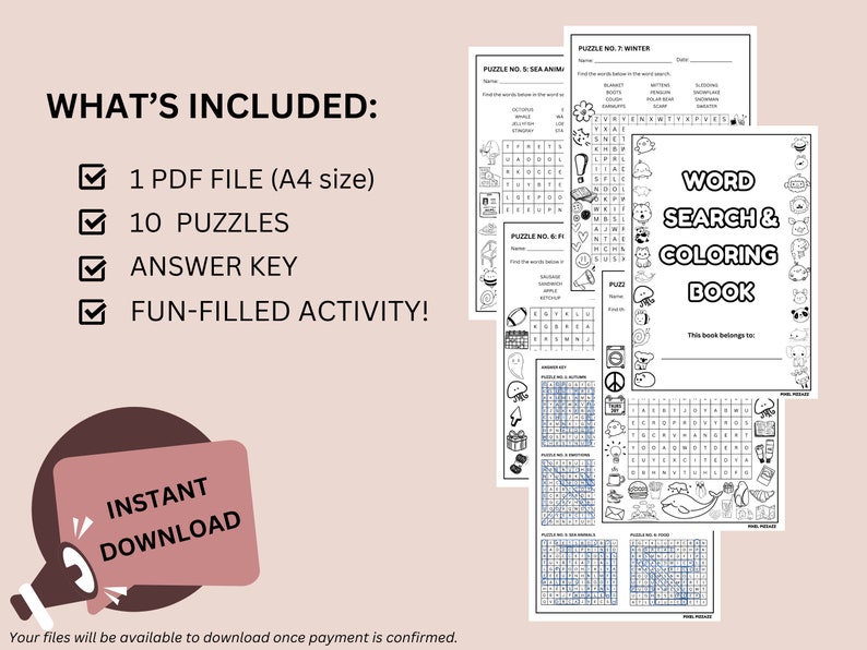 Coloring Book Word Search Puzzle Word Puzzle for Kids Activity Book Fun ...