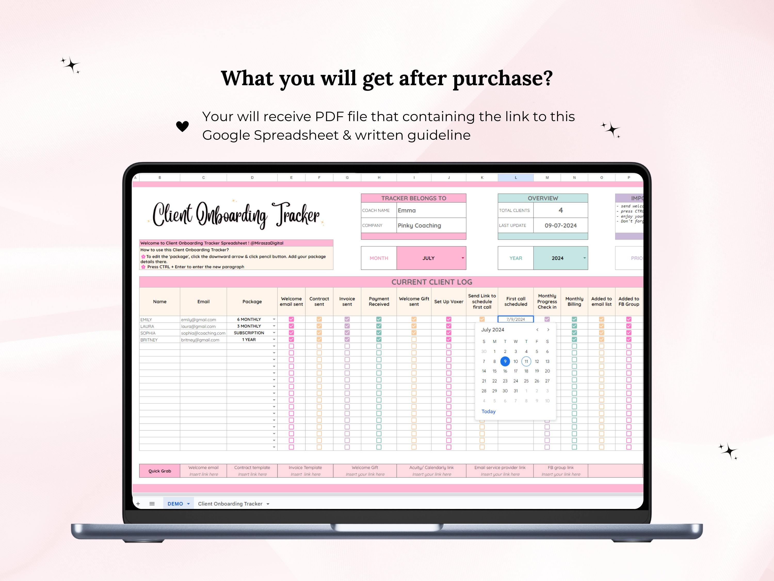 Client Onboarding Tracker Spreadsheet for Coaches, Client Management ...