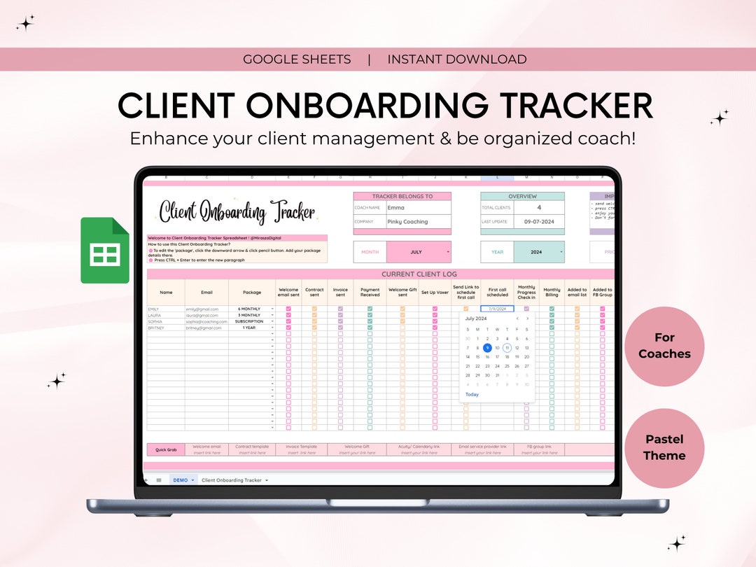Client Onboarding Tracker Spreadsheet for Coaches, Client Management ...
